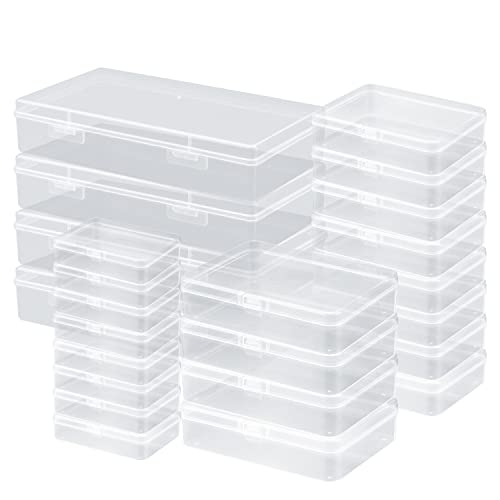 24 Pcs Mixed Sizes Small Plastic Box Rectangular Mini Clear Plastic Storage Containers Plastic Beads Storage Containers Empty Case Organizer with Hinged Lids for Beads, Crafts, Jewelry, Small Items