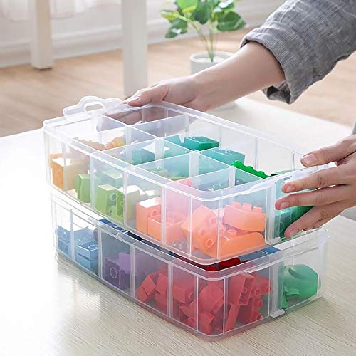 2 Pack 3-Tier Stackable Storage Container Box, Crafts Storage Box with 30 Adjustable Compartments, Plastic Organizer Box for Arts and Crafts, Fuse Beads, Washi Tapes, Jewelry (9.4"x6.5"x7.2")