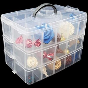 2 Pack 3-Tier Stackable Storage Container Box, Crafts Storage Box with 30 Adjustable Compartments, Plastic Organizer Box for Arts and Crafts, Fuse Beads, Washi Tapes, Jewelry (9.4"x6.5"x7.2")