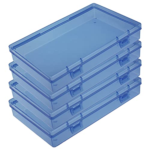 Goodma 4 Pieces Rectangular Plastic Boxes Empty Storage Organizer Containers with Hinged Lids for Small Items and Other Craft Projects (Blue, 7.1 x 4.3 x 1.2 inch)