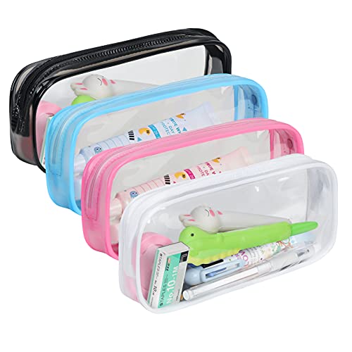 Toplive 4 Pcs Pencil Case Set, Clear Pencil Pouch Bag, PVC Zipper Pen Case, Pencil Storage, Makeup Bag Travel Toiletries Bag for Women, Portable Office Supplies Pouch for Students Adults