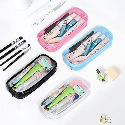 Toplive 4 Pcs Pencil Case Set, Clear Pencil Pouch Bag, PVC Zipper Pen Case, Pencil Storage, Makeup Bag Travel Toiletries Bag for Women, Portable Office Supplies Pouch for Students Adults