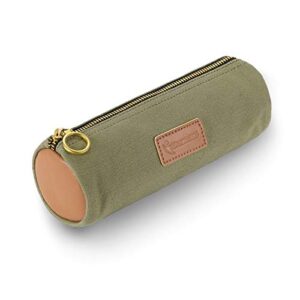 idream365 canvas simple pencil case bag pouch，durable with brass zipper,match color design-green