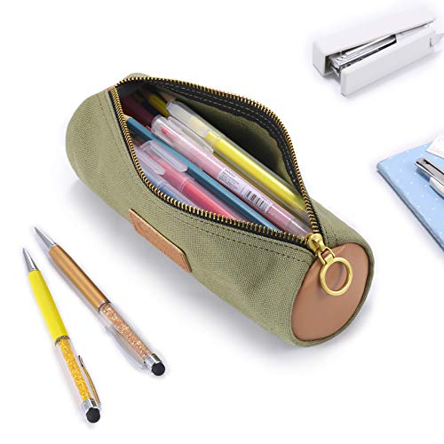 iDream365 Canvas Simple Pencil Case Bag Pouch，Durable with Brass Zipper,Match Color Design-Green