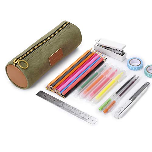 iDream365 Canvas Simple Pencil Case Bag Pouch，Durable with Brass Zipper,Match Color Design-Green