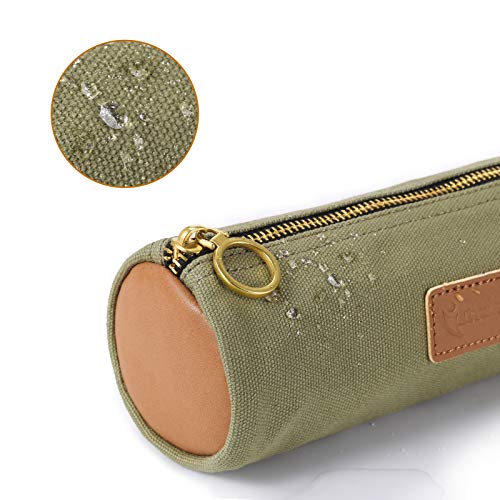 iDream365 Canvas Simple Pencil Case Bag Pouch，Durable with Brass Zipper,Match Color Design-Green