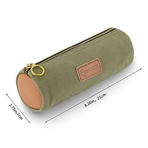 iDream365 Canvas Simple Pencil Case Bag Pouch，Durable with Brass Zipper,Match Color Design-Green