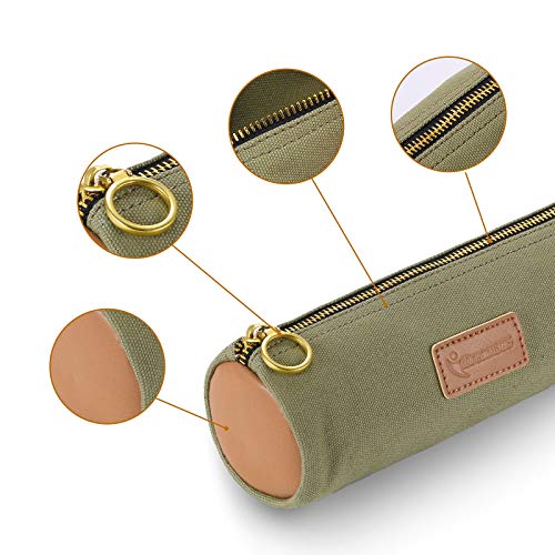 iDream365 Canvas Simple Pencil Case Bag Pouch，Durable with Brass Zipper,Match Color Design-Green