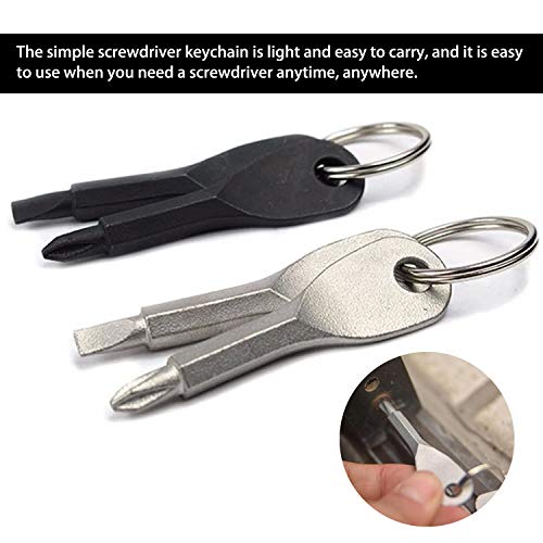 2 sets (4 pieces) Portable Keychain Screwdrivers, Mini Screwdrivers, Outdoor Emergency Gadgets (black and silver)