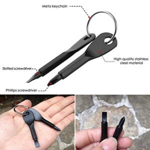 2 sets (4 pieces) Portable Keychain Screwdrivers, Mini Screwdrivers, Outdoor Emergency Gadgets (black and silver)