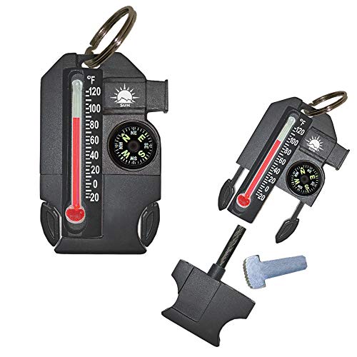 Sun Company Outsider - 4-in-1 Survival Multi-Tool | Compass, Thermometer, Whistle, and Fire Starter in a Compact Zipper Pull | EDC Outdoor Firestarter for Camping, Bushcraft, or Survival Situations