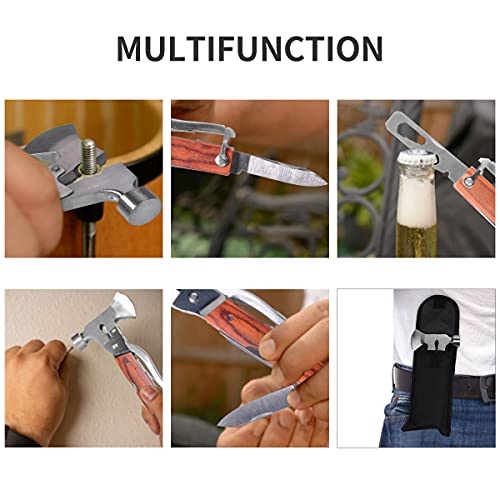 Hammer Multitool, Multipurpose 14 in 1 Camping Tool Survival Gear Hammer Tool Set Accessories with a Magnetic Wristband and a Pair of LED Flashlight Gloves for Household, Camping Equipment, Work