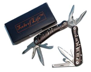 tools of life® multitool deluxe black-multi tool pouch folding hand tool, multifunction, multipurpose survival tool with gift box