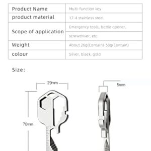 Generic, 24- in-1 Key Shaped Pocket Tool, multitool key with key chain, Outdoor keychain tool for Drill Drive, Screwdriver, file, Wrench, Ruler, Bottle Opener,Wrench, Stripping, etc（Gold）