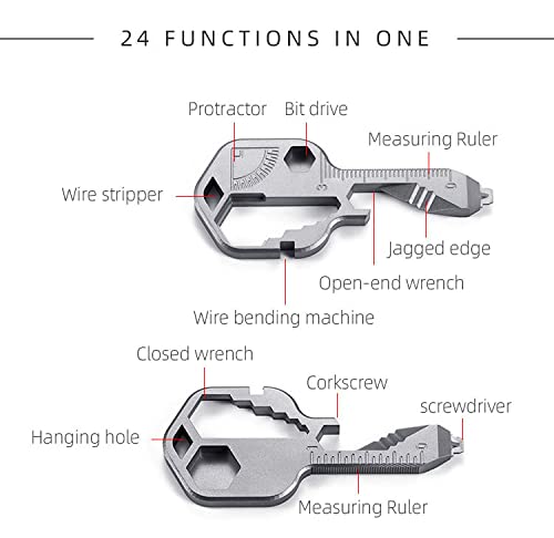 Generic, 24- in-1 Key Shaped Pocket Tool, multitool key with key chain, Outdoor keychain tool for Drill Drive, Screwdriver, file, Wrench, Ruler, Bottle Opener,Wrench, Stripping, etc（Gold）