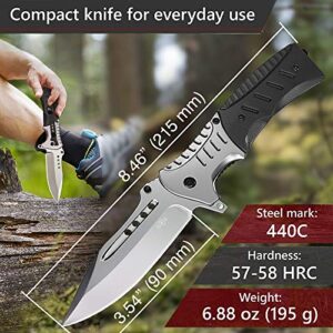 Bundle of 2 Items - Black Pocket Knife - Serrated Sharp 3,5" Blade Folding Knives - Best Camping Hunting Fishing Hiking Survival Knofe - Travel Accessories Gear Boy Scout Knife Gifts for Men