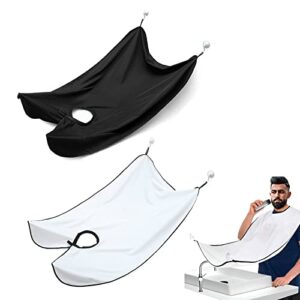 2 pack beard apron bib for men, stocking stuffers christmas gifts for men, beard shaving catcher apron non-stick beard shaving bib trimming grooming bib kit with 2 suction cups (black+white)