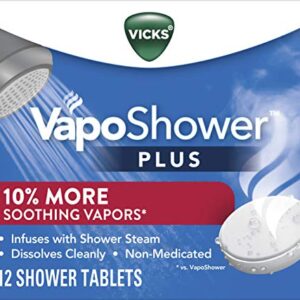 Vicks, VapoShower Plus, Shower Steamers, Eucalyptus Shower Steamer & Menthol Scent, Clean Dissolving Vapor Shower Tablets, Aromatherapy Shower Steamer & Shower Bombs, 12 count