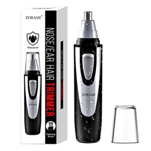 ear and nose hair trimmer clipper – 2022 professional painless eyebrow & facial hair trimmer for men women, battery-operated trimmer with ipx7 waterproof, dual edge blades for easy cleansing black