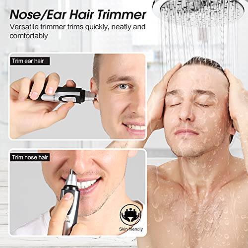 Ear and Nose Hair Trimmer Clipper - 2022 Professional Painless Eyebrow & Facial Hair Trimmer for Men Women, Battery-Operated Trimmer with IPX7 Waterproof, Dual Edge Blades for Easy Cleansing Black