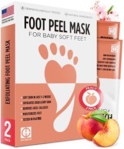 hicream foot peel mask- 2 pairs of regular skin exfoliating foot mask for cracked heels, dead skin & calluses , removes & repairs rough heels, dry toe skin , peach scent