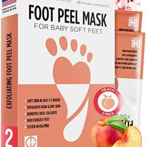 Hicream Foot Peel Mask- 2 Pairs of Regular Skin Exfoliating Foot mask For Cracked Heels, Dead Skin & Calluses , Removes & Repairs Rough Heels, Dry Toe Skin , Peach Scent