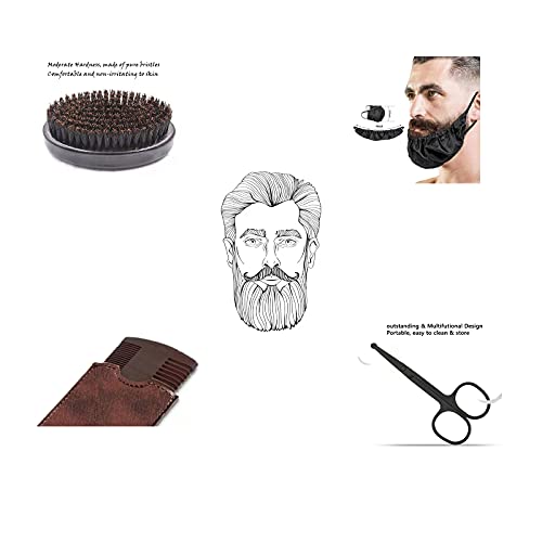 Beard Care Kit Stocking Stuffers for Men Gift Black Beard Brush with Boar Bristles,Anti-Static Fine & Wide Tooth Facial Apron Beard Cover Perfect Father's Day gifts for Dad Men Boy Friend