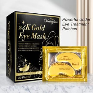 24k Gold Eye Mask,20 PC Gel Pads Collagen Eye Mask Under Eye Patches, Anti-Aging Hyaluronic Acid Eye Masks for Puffiness and Bags, Reducing Dark Circles,Wrinkles,Gold, Bulk Gifts for Women Men