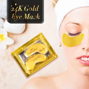 24k Gold Eye Mask,20 PC Gel Pads Collagen Eye Mask Under Eye Patches, Anti-Aging Hyaluronic Acid Eye Masks for Puffiness and Bags, Reducing Dark Circles,Wrinkles,Gold, Bulk Gifts for Women Men