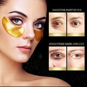 24k Gold Eye Mask,20 PC Gel Pads Collagen Eye Mask Under Eye Patches, Anti-Aging Hyaluronic Acid Eye Masks for Puffiness and Bags, Reducing Dark Circles,Wrinkles,Gold, Bulk Gifts for Women Men