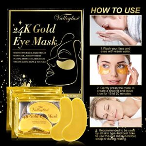 24k Gold Eye Mask,20 PC Gel Pads Collagen Eye Mask Under Eye Patches, Anti-Aging Hyaluronic Acid Eye Masks for Puffiness and Bags, Reducing Dark Circles,Wrinkles,Gold, Bulk Gifts for Women Men