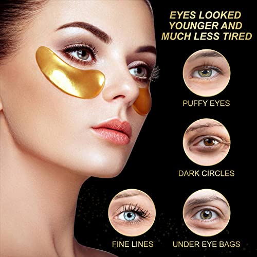 24k Gold Eye Mask,20 PC Gel Pads Collagen Eye Mask Under Eye Patches, Anti-Aging Hyaluronic Acid Eye Masks for Puffiness and Bags, Reducing Dark Circles,Wrinkles,Gold, Bulk Gifts for Women Men