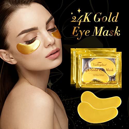 24k Gold Eye Mask,20 PC Gel Pads Collagen Eye Mask Under Eye Patches, Anti-Aging Hyaluronic Acid Eye Masks for Puffiness and Bags, Reducing Dark Circles,Wrinkles,Gold, Bulk Gifts for Women Men