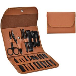 16 pieces manicure set with pu leather case, personal care tool, gifts for men/women, anniversary, christmas, birthday, married couples anniversary, stocking stuffers