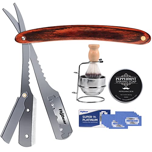 Shaving Kit for Men, Professional Barber Straight Edge Razor with Shaving Cream, Brush, Bowl. Perfect Gifts for Him Man Dad Father Boyfriend, Christmas Gifts for Men Him Stocking Stuffers