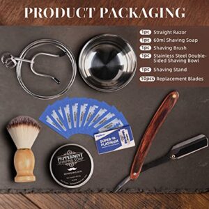 Shaving Kit for Men, Professional Barber Straight Edge Razor with Shaving Cream, Brush, Bowl. Perfect Gifts for Him Man Dad Father Boyfriend, Christmas Gifts for Men Him Stocking Stuffers