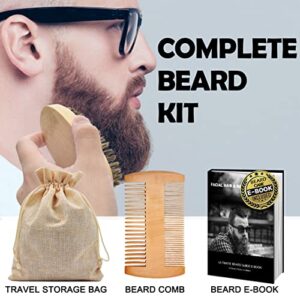 Beard Straightener w/Beard Balm & Beard Growth Oil & Beard Comb & Beard E-Book,Patented Design 3 in 1 Hair Straightener Brush Beard Straightening Comb,Unique Stocking Stuffers Gifts for Men Women Him