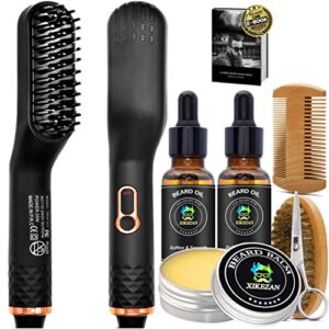 beard straightener w/beard balm & beard growth oil & beard comb & beard e-book,patented design 3 in 1 hair straightener brush beard straightening comb,unique stocking stuffers gifts for men women him