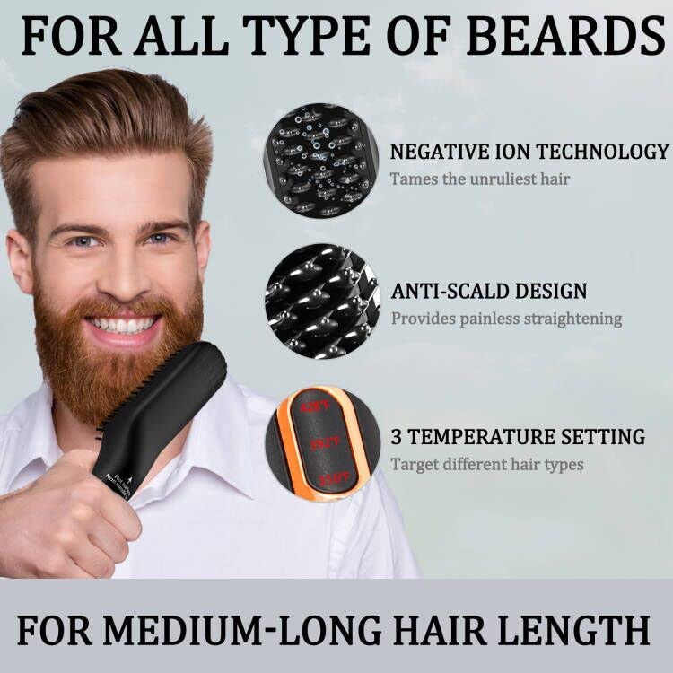 Beard Straightener w/Beard Balm & Beard Growth Oil & Beard Comb & Beard E-Book,Patented Design 3 in 1 Hair Straightener Brush Beard Straightening Comb,Unique Stocking Stuffers Gifts for Men Women Him