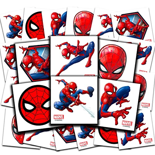 Marvel Spider-Man Tattoos Party Favors Bundle ~ 70+ Pre-Cut Individual 2" x 2" Spiderman Temporary Tattoos for Kids Boys Girls (Spiderman Party Supplies MADE IN USA)