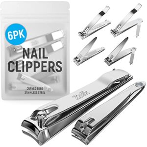 (6 pack) toe nail clippers toenail clippers and fingernail clipper set, premium stainless steel ultra sharp sturdy curved edge cutter trimmer finger nail clip for adults men women nail cleaner