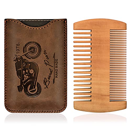 Beard Power Wooden Beard Comb & Durable Case for Men with Sexy Beard, Fine & Coarse Teeth, Pocket Comb for Beards & Mustaches (motorcycle brown)