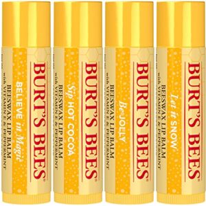 Burt's Bees Christmas Gifts, 4 Lip Balm Stocking Stuffers Products, Jingle Balms Set - Classic Beeswax Moisturizing Lip Balm