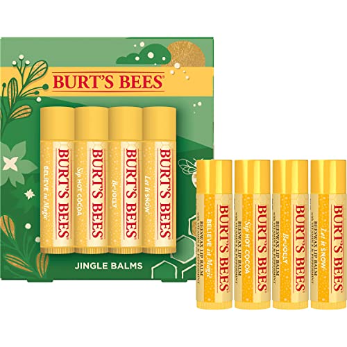 Burt's Bees Christmas Gifts, 4 Lip Balm Stocking Stuffers Products, Jingle Balms Set - Classic Beeswax Moisturizing Lip Balm