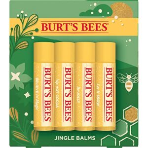 Burt's Bees Christmas Gifts, 4 Lip Balm Stocking Stuffers Products, Jingle Balms Set - Classic Beeswax Moisturizing Lip Balm