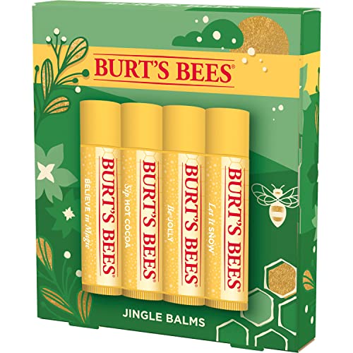 Burt's Bees Christmas Gifts, 4 Lip Balm Stocking Stuffers Products, Jingle Balms Set - Classic Beeswax Moisturizing Lip Balm