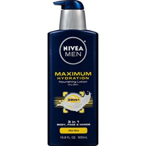 nivea men maximum hydration body lotion, 3-in-1 nourishing lotion for men, 16.9 fl oz bottle