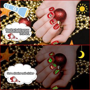 Cerlaza 450+pcs Luminous Christmas Nail Stickers for Kids Girls Christmas Stocking Stuffers, Self-Adhesive Glow Christmas Nail Decals, Holiday Nail Stickers with Santa Claus, Christmas trees, Gingerbread men-8 Sheets