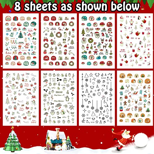 Cerlaza 450+pcs Luminous Christmas Nail Stickers for Kids Girls Christmas Stocking Stuffers, Self-Adhesive Glow Christmas Nail Decals, Holiday Nail Stickers with Santa Claus, Christmas trees, Gingerbread men-8 Sheets