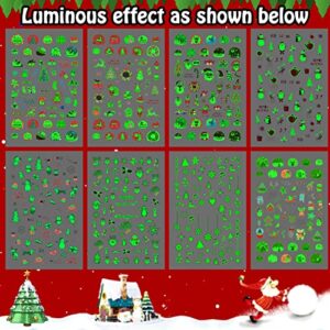 Cerlaza 450+pcs Luminous Christmas Nail Stickers for Kids Girls Christmas Stocking Stuffers, Self-Adhesive Glow Christmas Nail Decals, Holiday Nail Stickers with Santa Claus, Christmas trees, Gingerbread men-8 Sheets